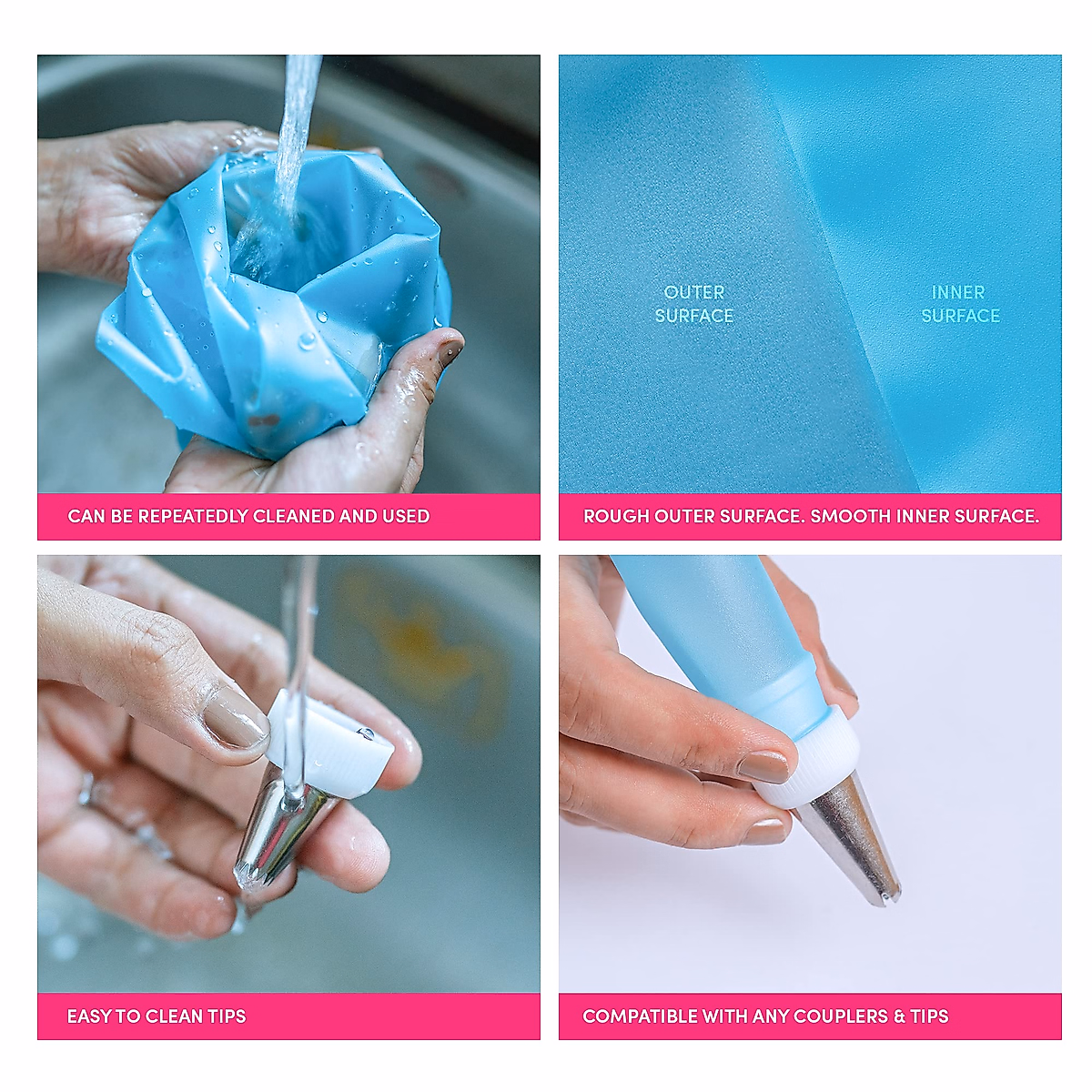 Riccle Reusable Silicone Piping Set - 27 Pcs Cake Decorating Kit With 6 Pastry Bags, Couplers, Frosting Tips, Bag Ties & Cake Scrapers