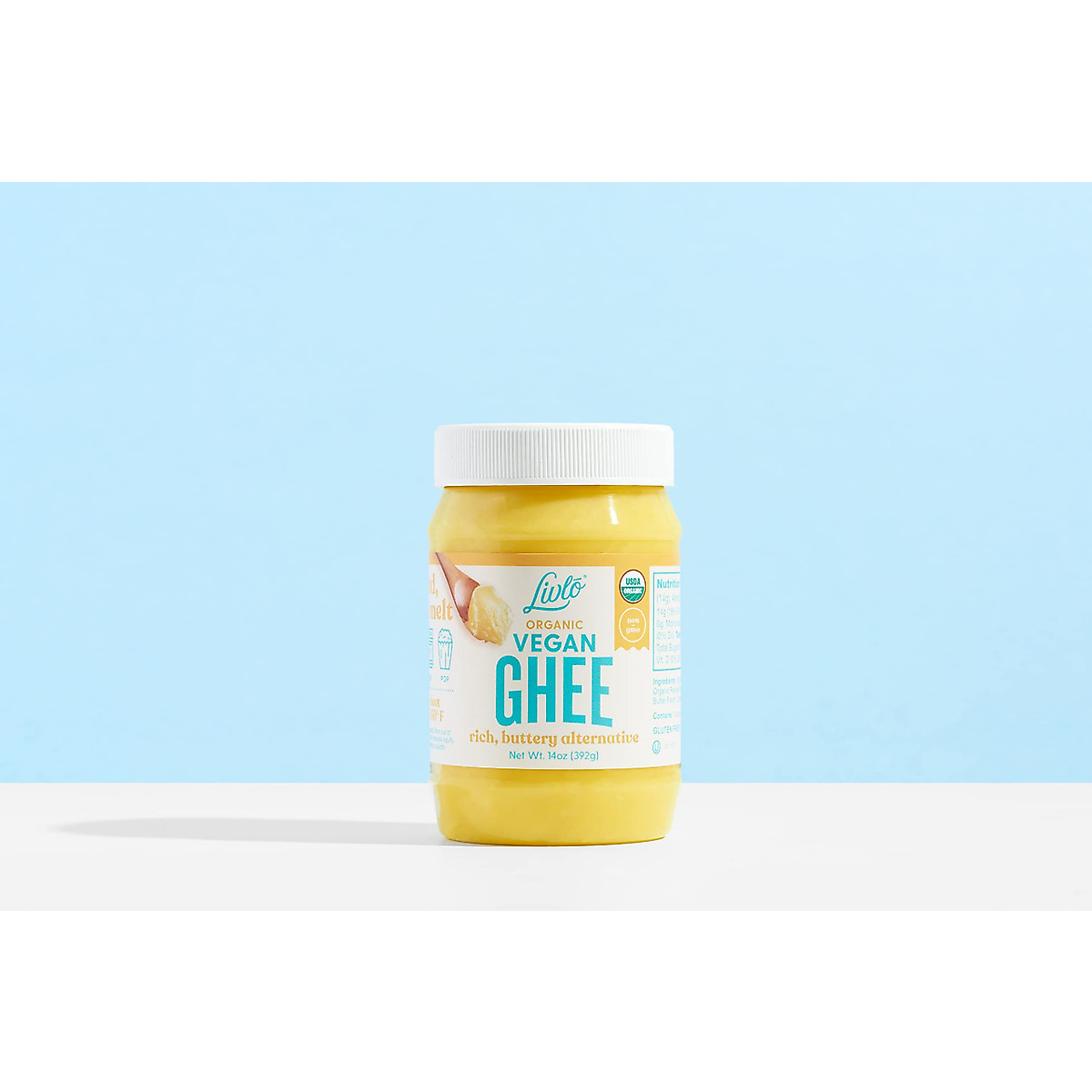 Livlo Organic Vegan Ghee - Plant Based Butter - No Refrigeration Necessary - Dairy Free, Soy Free, Gluten Free Substitute to Ghee and Butter - 14 oz.