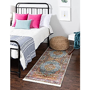 Unique Loom Baracoa Collection Area Rug - Miramar (2' 2" x 6' 1" Runner, Light Blue/ Blue)