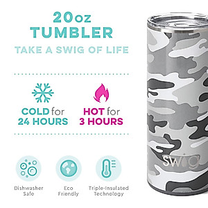 Swig Life 20oz Triple Insulated Stainless Steel Tumbler with Spill-Resistant Lid, Dishwasher Safe, Double Wall, and Vacuum Sealed Coffee Tumbler in Incognito Camo Print (Multiple Patterns)