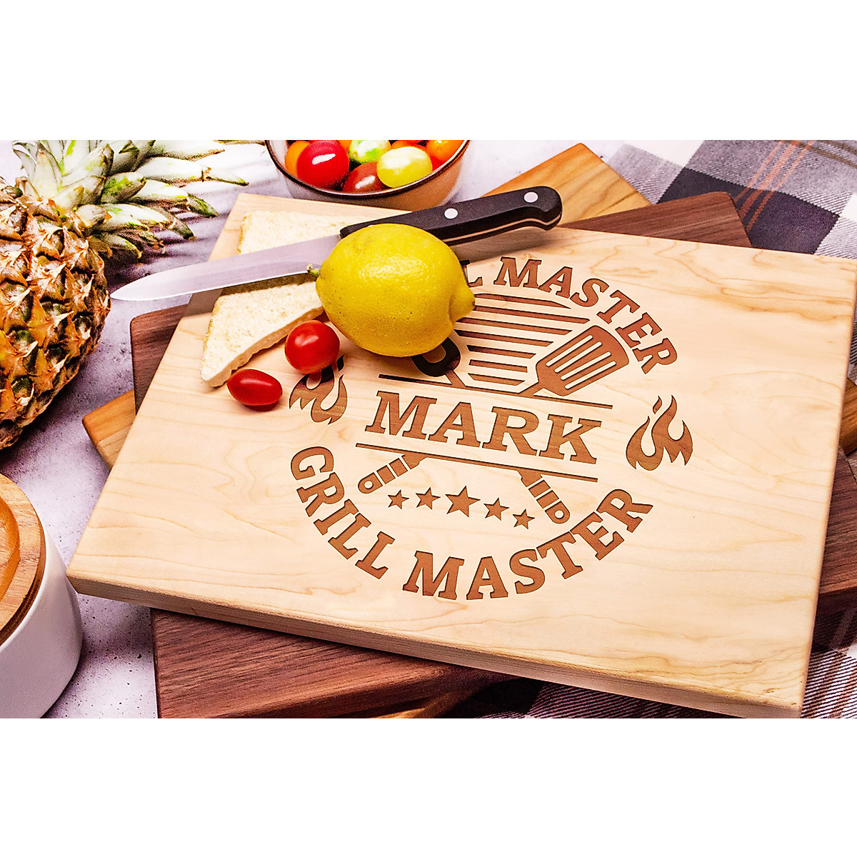 Personalized Grill Wood Cutting Board Handmade in USA – Best Serves as Chopping board, Charcuterie board, Cheese board – Unique Wooden Grilling Gift for men Birthday, Housewarming & Anniversary
