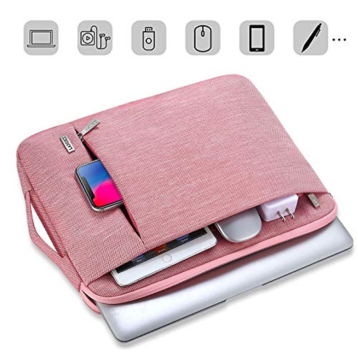 LANDICI 360° Protective Laptop Sleeve 13-14 Inch, Computer Bag Carrying Case for MacBook Air 13 M1/2022 M2, MacBook Pro 13/14 2021, Chromebook 14, Women, Slim, Shockproof, Waterproof, Pink