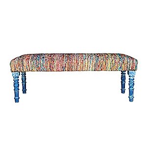 LR Home Colorful Chindi Blue Legs Bench, 1'6" x 3'11" x 1'4", Multi