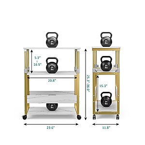 HMFOR Computer Tower Stand with Height Adjustable, PC Stand for Under Desk, Moblie Computer Case Tower, 3-Tier Computer Cart with Rolling Wheels for Home Office Gaming Case, Faux White Marble