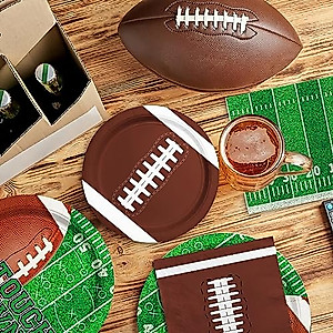Football Party Supplies Kit Serve 24,Includes Dinner Plates, Dessert Plates, Napkins, Cups,Banner and Touchdown Tablecloth for Football Birthday Party Football Gameday Tailgate Party Decorations