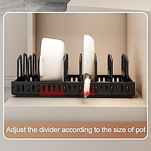 Enskatec Pots and Pans Organizer Under Cabinet, Sliding Pot Lid Holder and Pan Rack in Kitchen, Pull out Pot and Pan Organizer, for Pot Lid, Bakeware, Dishes, Pots and Pans Storage