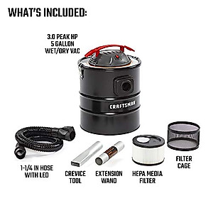 CRAFTSMAN CMXEVBE17585 5 Gallon 3.0 Peak HP Ash Vacuum with Attachments