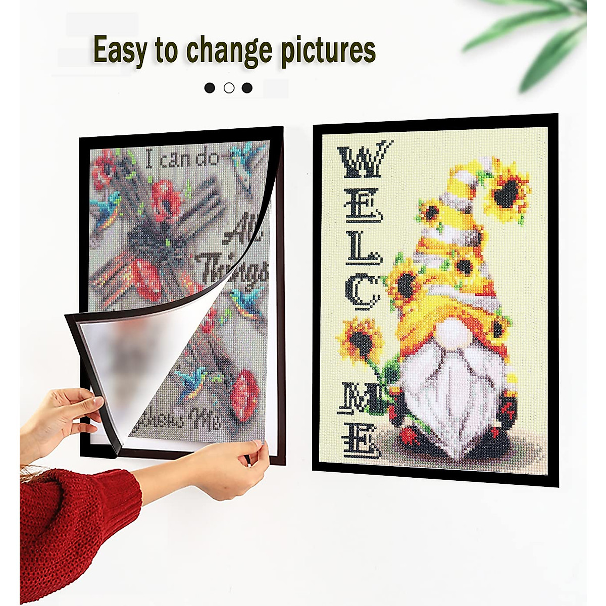 pchmcu 4 Packs 12" x 16 Picture Frame,Diamond Painting Picture Frames for 30x40cm,Magnetic Art Frame,Frames for Wall Window Door Black,inside Size 10" x 14"