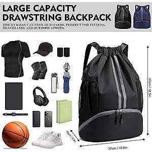 Allzbst Sports Drawstring Backpack - Water Resistant Lightweight String Gym Bag with Shoes Compartment and Wet Proof Pocket for Women Men