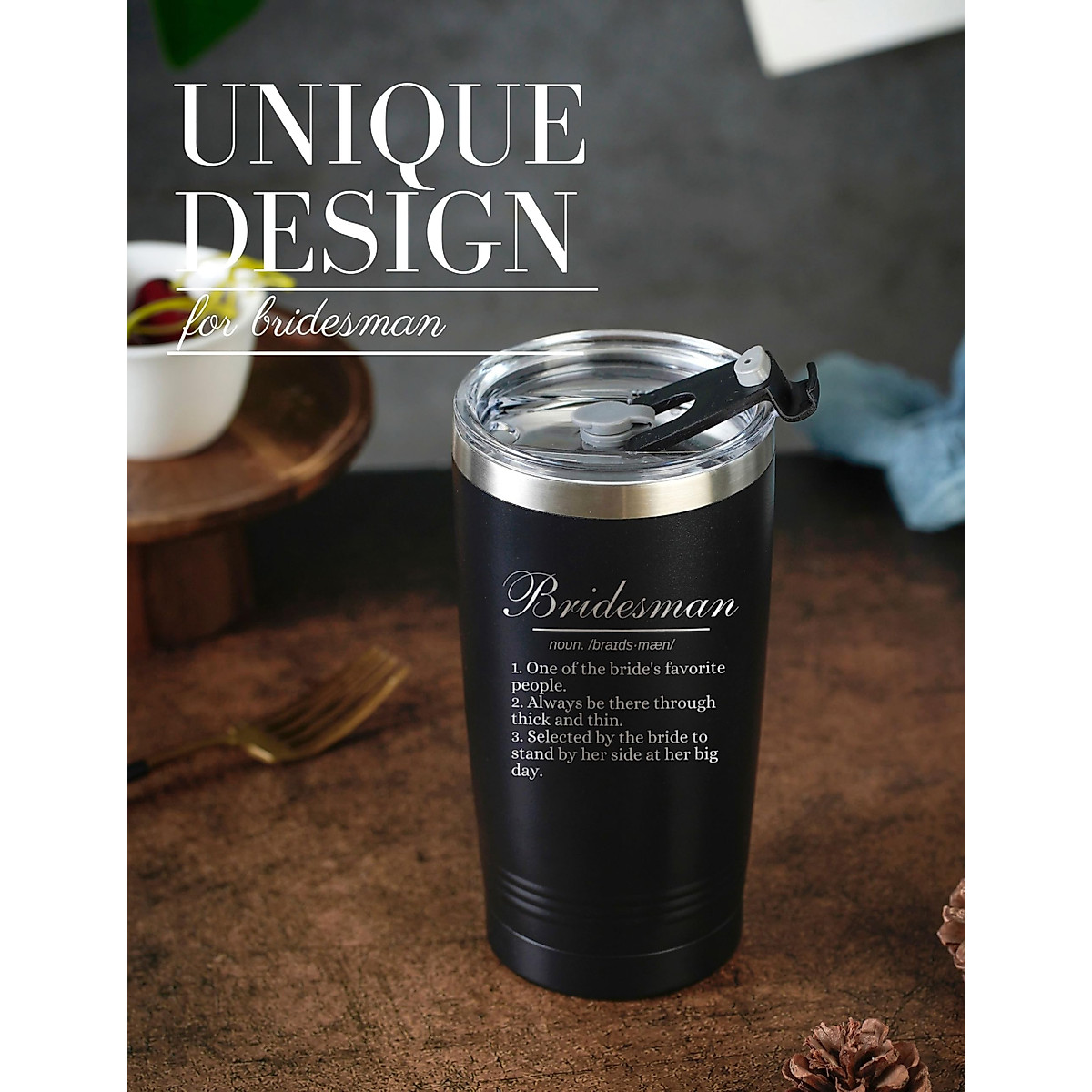 Onebttl Bridesman Insulated Stainless Steel Tumblers With Lids and Straws, Proposal Gifts for Man of Honor, Brother, Friends, Bridal Party, 20 oz, Black