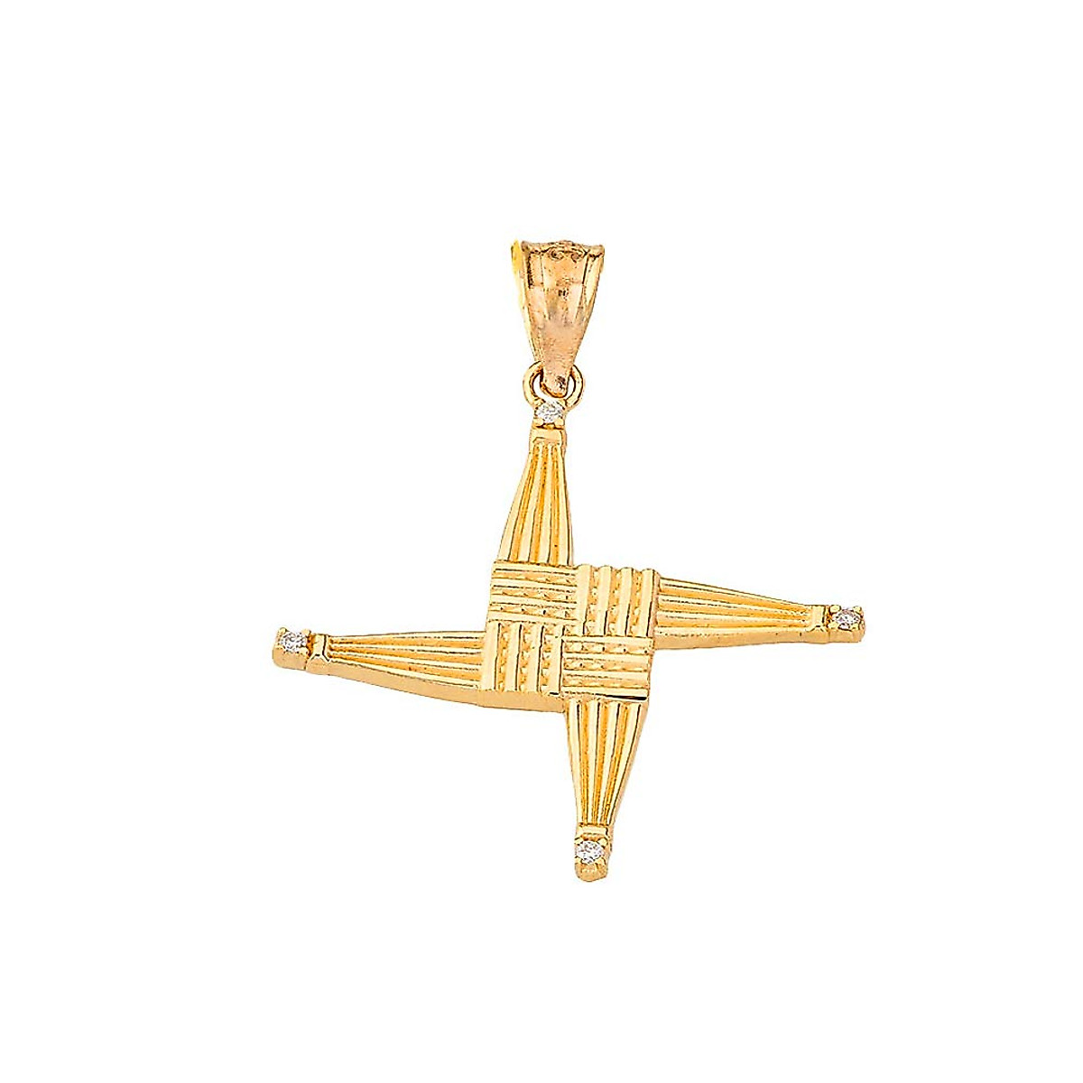 Religious Jewelry Solid 14k Yellow Gold Saint Bridget St. Brigid Cross Pendant with Diamonds