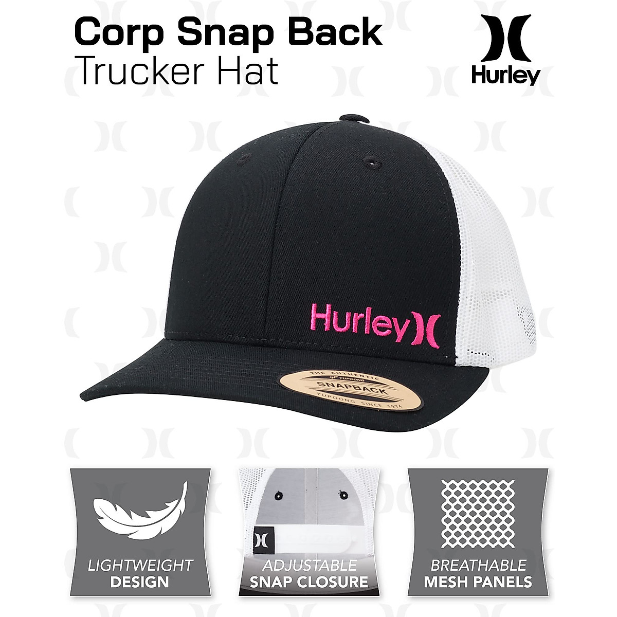 Hurley Men's Cap - Corp Snap Back Trucker Hat, Size One Size, Pink Glow