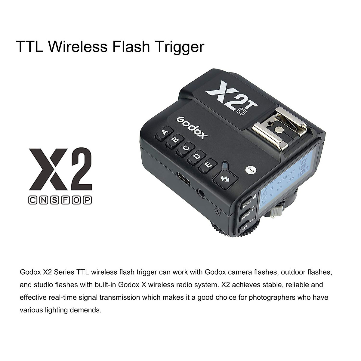 Godox X2T-O TTL Wireless Flash Trigger for Olympus Panasonic, Support 1/8000s HSS Function, 5 Dedicated Group Button and 3 Function Button for Quick Setting