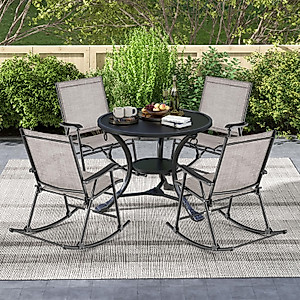 Tangkula Folding Rocking Chair Set of 2, Patio Rockers with Breathable Seat Fabric & Sturdy Metal Frame, Smooth Rocking Motion, Heavy-Duty Outdoor Rocker for Backyard, Front Porch, Poolside