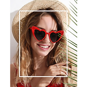 LOHO MAGICA Women Fashion Heart Sunglasses 12 Pack Heart Shaped Sunglasses for Women Vintage Love Cat Eye Retro Glasses（Red）