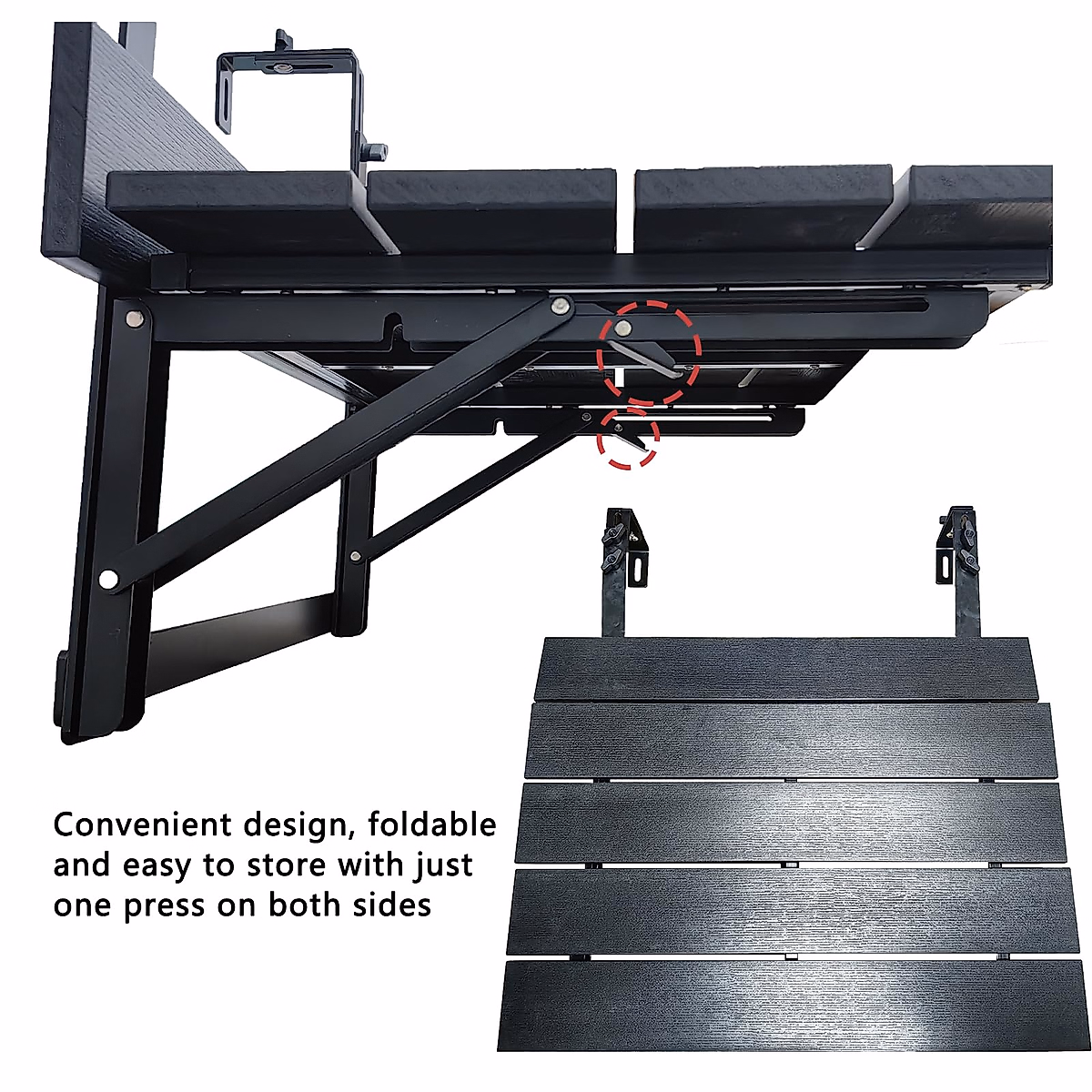 Generic Annurssy Foldable Balcony Railing Table, Rail Hanging Bar Table, Garden Baluster Patio Table(Black), Large