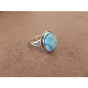 Larimar Ring 925 Solid Sterling Silver, Boho Ring, Oval Shape Gemstone Ring, Women Ring, Gift Ring for Women All US Ring Size (8)