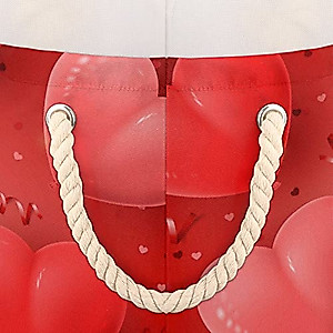 Red Valentines Day Love Heart (17) Large Round Baskets for Storage Laundry Baskets with Handles Blanket Storage Basket for Bathroom Shelves Bins for Organizing Nursery Hamper Girl Boy