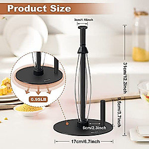 WACETOG Black Paper Towel Holder Countertop, Paper Towel Dispenser Standing Weighted Base Non Slip, Kitchen Towel Holder with Ratchet System for One Hand Tear