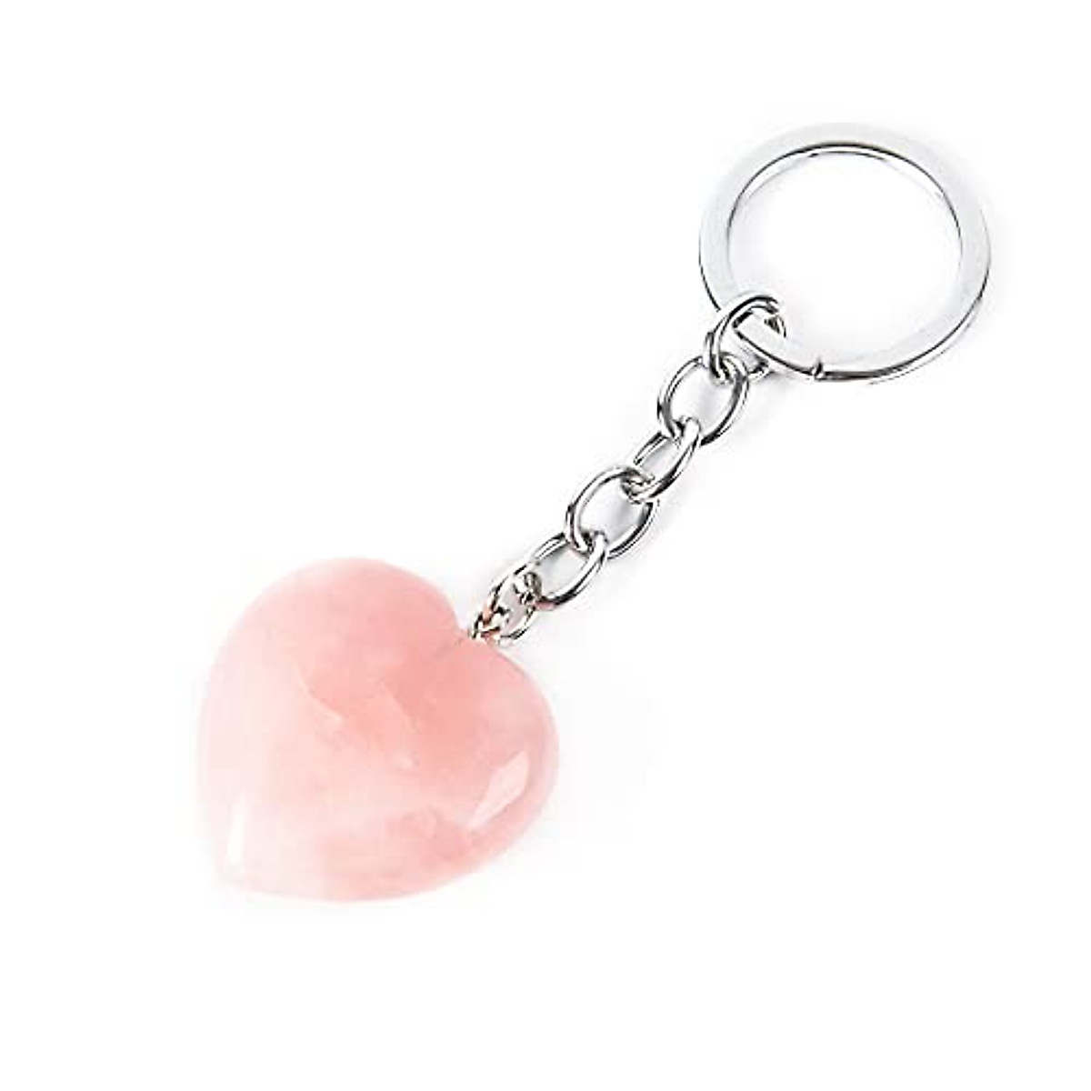 YGLINE Natural Heart Love Crystal Stone Keychain Chakra Reki Healing Crystal Gemstone Bead Keyring (Rose Quartz)