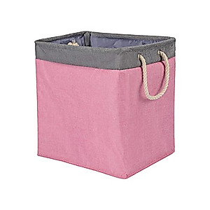 Amazon Basics Foldable Fabric Rectangular Laundry Hamper with Detachable Brackets, Large, Pink