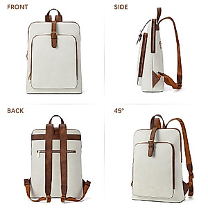 BOSTANTEN Leather Laptop Backpack Women 15.6 inch Computer Backpack Travel Business Shoulder Bags Vintage Casual Daypack Beige＆Brown