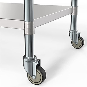KoolMore Commercial 30” x 60” Stainless Steel Work Table Wheels Restaurant Home Use, Under Storage Shelf Food, Tools, Equipment, Hardware, Heavy Duty Metal Workspace (CT3060-18C), Silver, 30" x 60"