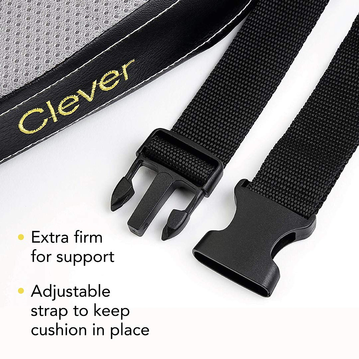 Car Seat Booster Cushion with Strap - Extra Firm for Added Height, Thick 2 Inch Foam Auto Wedge, Coccyx Support for Back, For Drivers, Office Chairs, Wheelchairs, Breathable, Washable Cover