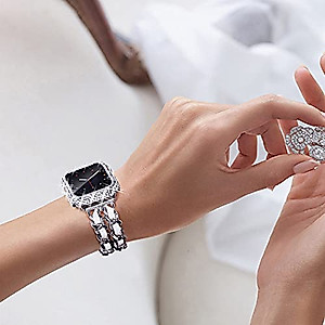 Surace Compatible with Apple Watch Case 44mm with Screen Protector for Apple Watch Series 6/5/4/3/2/1, Bling Case 300 Crystal Diamond Tempered Glass Protective Cover for 38mm 40mm 42mm 44mm, Silver