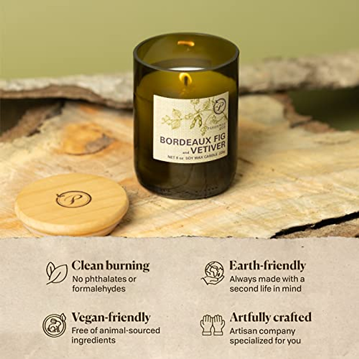 Paddywax Eco Collection Scented Soy Wax Jar Candle, 8-Ounce, Bordeaux Fig & Vetiver