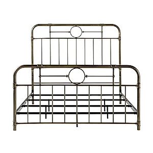 Walker Edison Vintage Metal Iron Pipe Queen Size Bed Headboard Bedroom Headboard Footboard Bed Frame Bedroom, Queen, Bronze