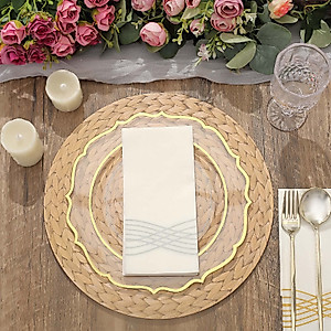 Efavormart 6 Pack | 13" Natural Woven Rattan Design Disposable Serving Trays, Round Paper Charger Plates