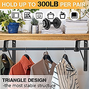 4Pack Closet Shelf Brackets, Heavy Duty Closet Rod & Shelf Brackets, 11 Inch Closet Brackets with Rod Holder, Hanger Pole Support Bracket for Clothes, Wall Mount Closet Rod Brackets with Screws-Black
