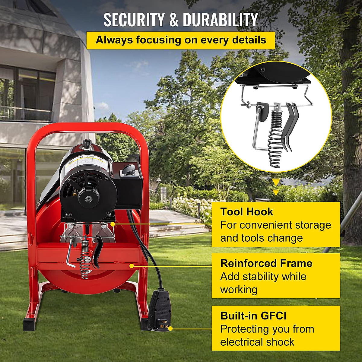 VEVOR Drain Cleaner Machine 75Ft x 1/2Inch, 370W Drain Cleaning Machine Fits 1 Inch (25mm) to 4 Inch(100mm) Pipes, Portable Electric Drain Auger Cleaner with 8 Cutters, Gloves