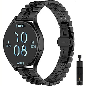 Camofit Band Compatible with Samsung Galaxy Watch 7/6/5/4 Band 40mm 44mm, Watch 6/4 Classic 47mm 43mm / 42mm 46mm, Watch 5 Pro 45mm, Watch 3 41mm, 20mm Stainless Steel Metal Band Strap, Black