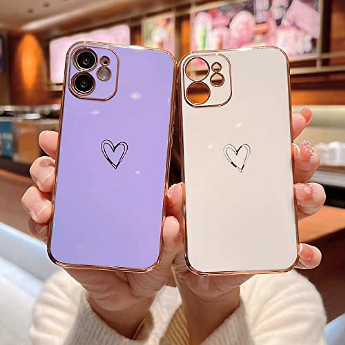 YKCZL Compatible with iPhone 12 Mini Case for Women Girl, Luxury Plating Edge Bumper Cute Case with Full Camera Lens Protection Cover for iPhone 12 Mini 5.4 Inch(Purple)