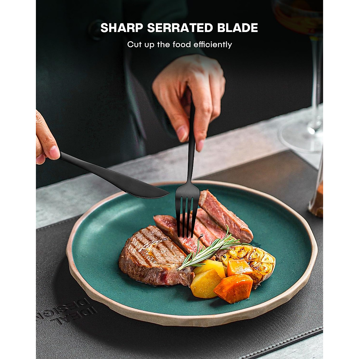 EUIRIO 30-Piece Silverware Set for 6, Stainless Steel Flatware Set Matte Black, Modern Brushed Thick Cutlery Set with Spoons Forks and Knives, Utensil Sets for Home Kitchen Hotel, Dishwasher Safe