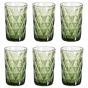Bandesun Thick Glassware Drinking Glass set of 6 Diamond Kitchen Glasses Tumbler Cup（12 OZ），for Water，Cocktail，Milk，Juice and Beverage.