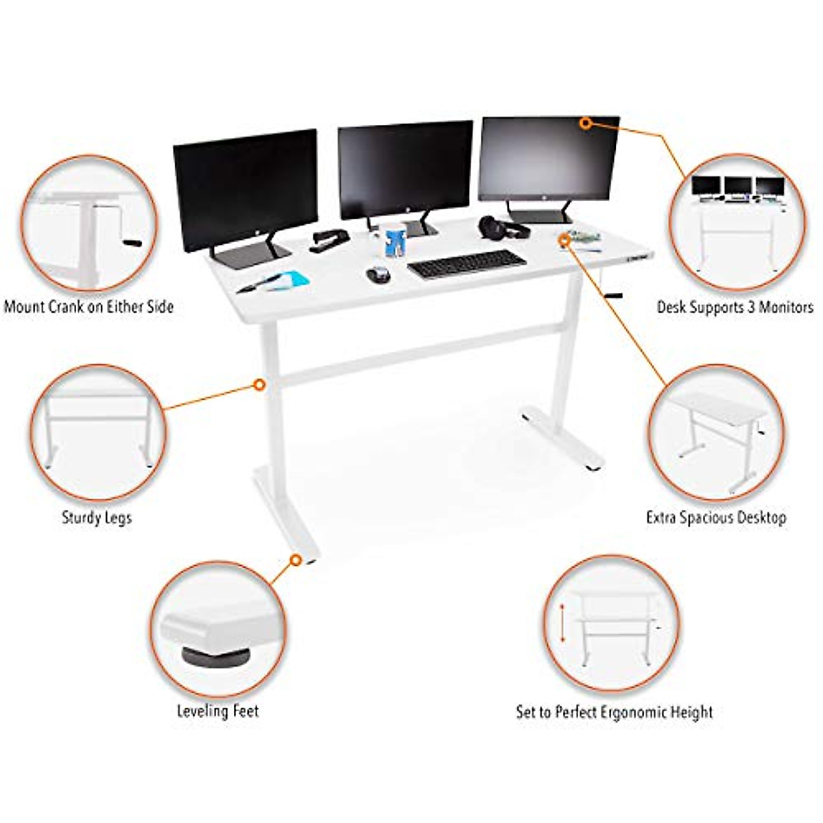 Stand Steady Tranzendesk 55 Inch Standing Desk | Easy Crank Height Adjustable Sit to Stand Workstation | Modern Ergonomic Desk Supports 3 Monitors | Perfect for Home & Office (55"/ White)