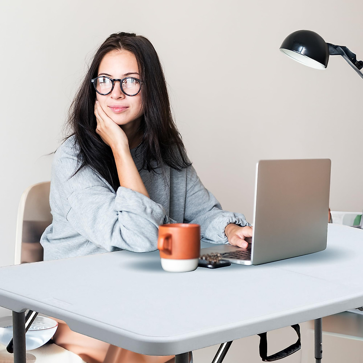 Plastic Development Group 4 Foot Long Bi Foldable Utility Garage Sale Event or Dining Banquet Multipurpose Folding Table with Carrying Handle, White