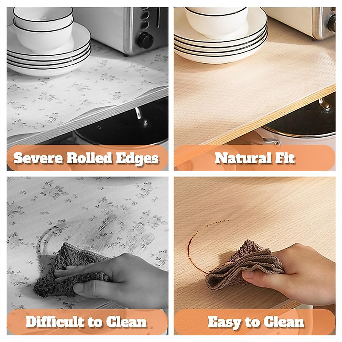 BESTORI Waterproof Shelf Liner for Kitchen Non-Adhesive Cabinets Drawer Liner 23.6 x 196.9 Inches Oil-Proof Non-Slip Washable Cuttable Refrigerator Liners for Protector Desks Transparent