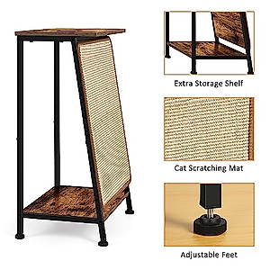 Modern End Table with Cat Bed, Cat Scratching Post Wood Cat Furniture Table Side Table with Small Cat House Cat Bed Table with Replaceable Sisal Scratch Scratching Pad Mat for Living Room Bedroom