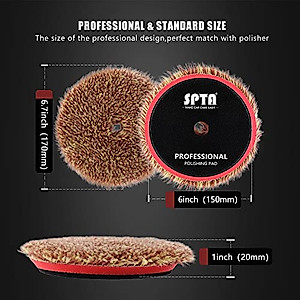 Wool Polishing Pads, SPTA 2Pcs 6 Inch (150mm) Wool Cutting Pad, Long Hair Wool Buffing and Polishing Pad Set, Wool Buffing Wheel for Heavy Cut for 6 Inch Car Polisher Polishing, Buffing and Cutting