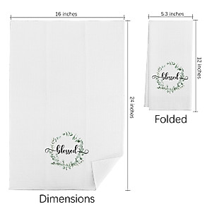 QIYUHOY Blessed Wreath Floral Kitchen Towels Tea Towels, 16 X 24 Inches Cotton Modern Dish Towels Dishcloths, Dish Cloth Flour Sack Hand Towel for Farmhouse Kitchen Decor,Housewarming Gifts,Mom Gifts