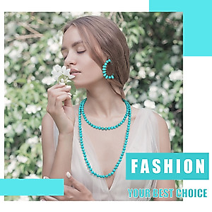 Bonuci Women Necklace Set Long Turquoise Beads Endless Vintage Jewelry Simulated Collar Western Necklace Cute Turquoise Jewelry Earring Accessories (Exquisite)