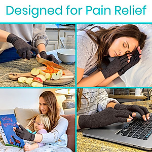 Vive Rheumatoid Arthritis Gloves - Men and Women Fingerless Compression Wrap for Hand Pain and Osteoarthritis - Black Hand Wrap for Arthritic Joint Symptom Relief - Open Finger Fit (X-Small)