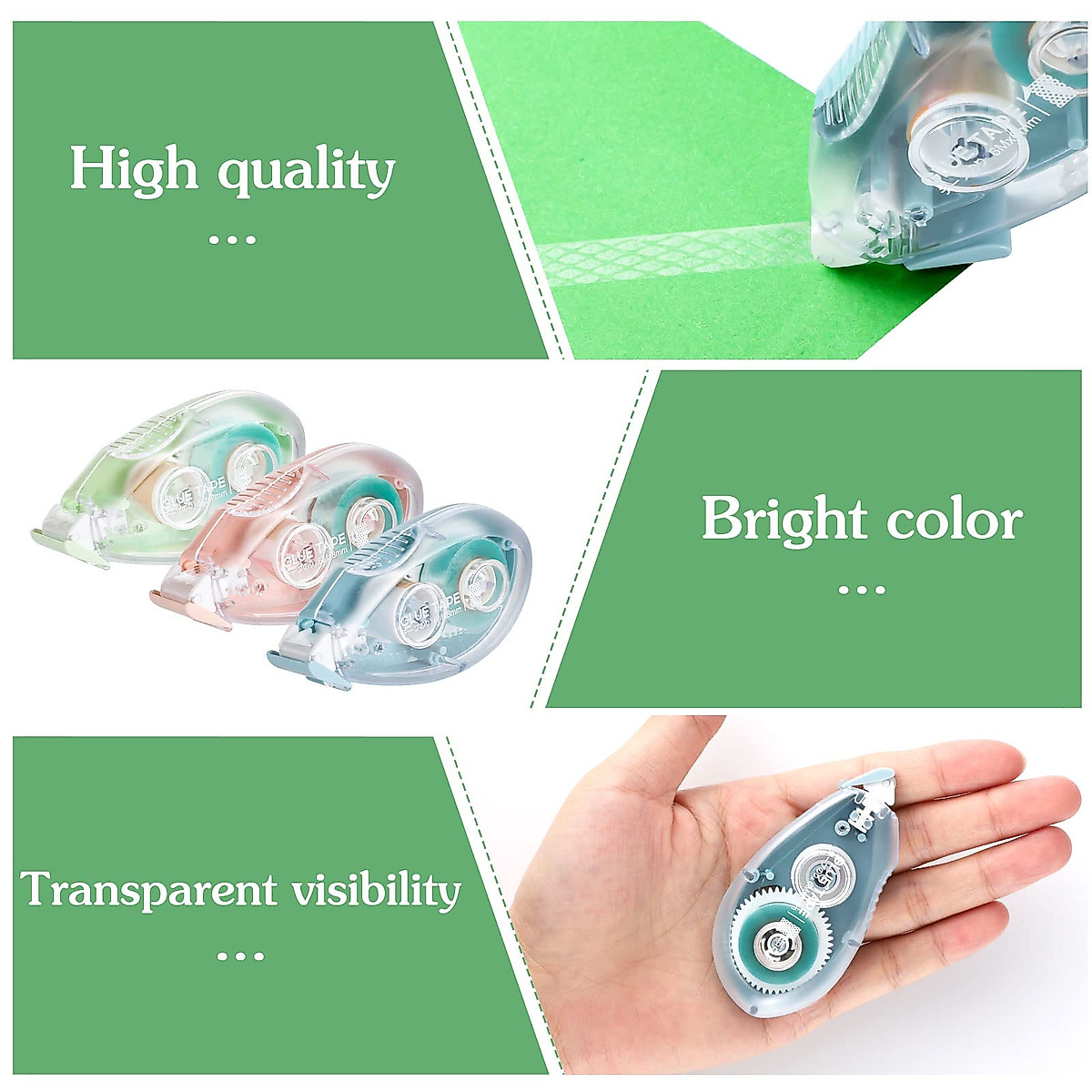 6 Pack Double Sided Tape Roll for Scrapbooking Supplies Permanent Double Sided Tape for Crafts Gift Wrapping Scrapbooking Glue Tape Roller Dispenser Runner(0.3Inch×20Ft)