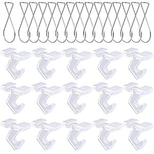 Hilitchi 30Pcs Ceiling Hooks Clips Kit Including 15Pcs Transparent Hinged Ceiling Hooks & 15Pcs T-bar Squeeze Clips Set for Hanging Decorations at Office, Classroom, Home, Mall, Special Events