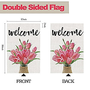 Spring Easter Tulips Garden Flag 12 x 18 Inch Vertical Double Sided Burlap Mothers day Flower Seasonal Farmhouse Yard Outdoor Decoration