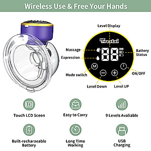 Treetoi 2 Pack Cordless Wearable Breast Pump Hands Free New Mom Gifts for Women Electric Portable Low Noise Breast Pump with 3 Modes & 9 Levels LCD Display, 24mm Flange, VeryPeri